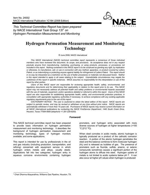 Hydrogen Permeation Measurement and Monitoring Technology | Standards | Association for ...